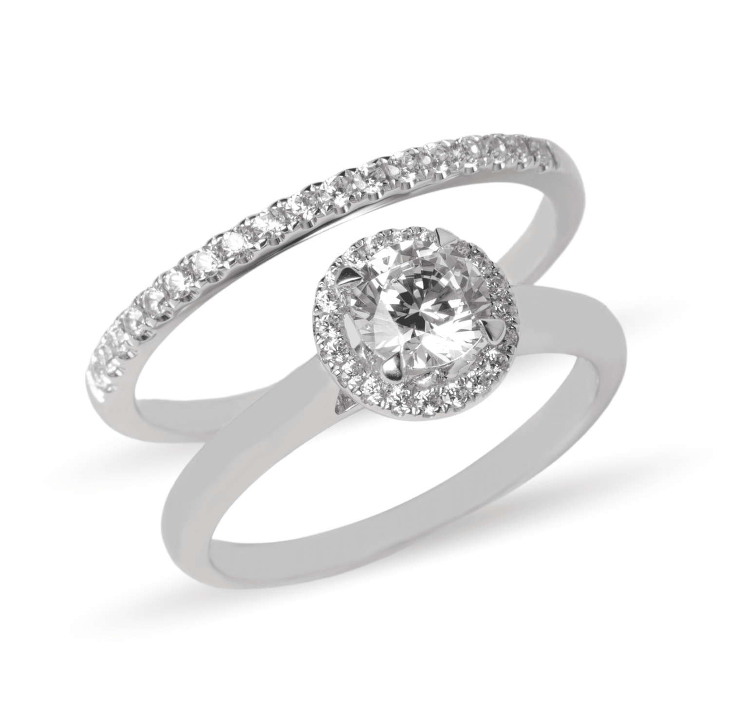 Dúo de Boda oro 14k / Zirconias halo redondo - Sol de Oro Joyería