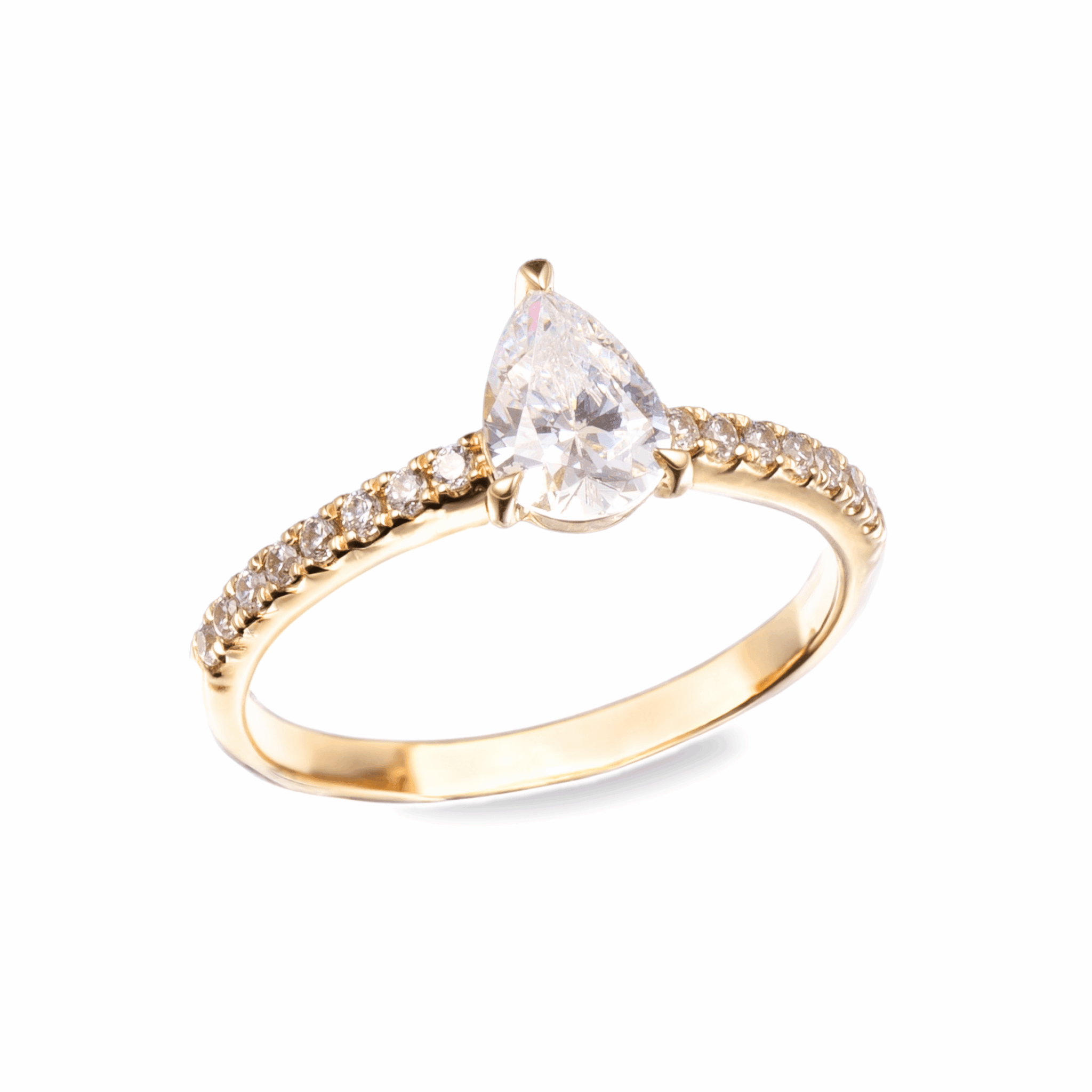 Anillo de compromiso corte pera pavé oro 14K con zirconia brillante ...